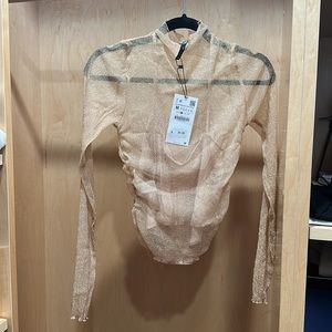 Zara | Tops | Shiny Tulle Top Bronze M By Zara | Poshmark